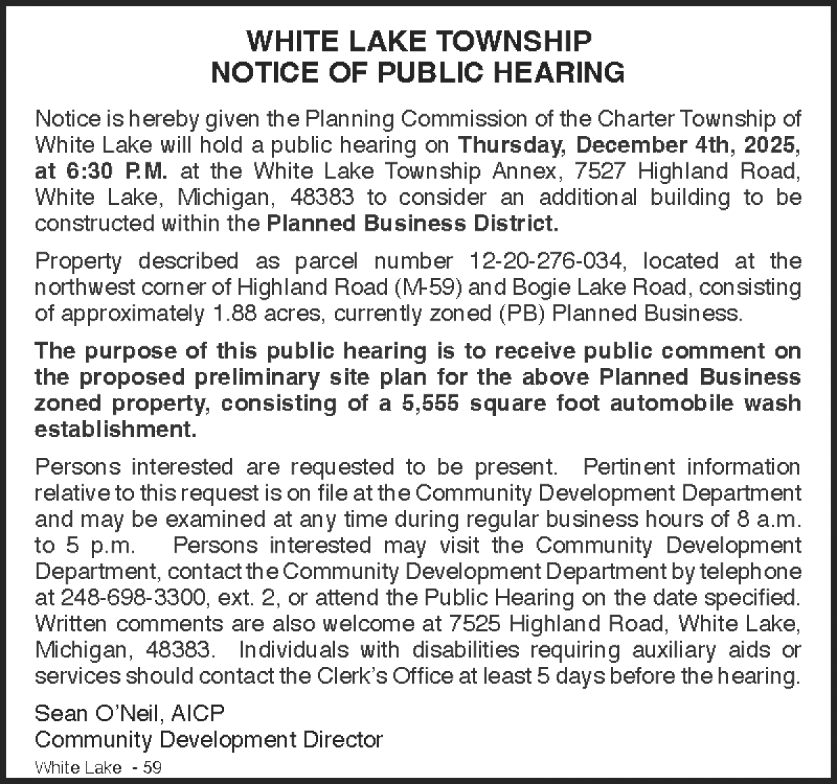 Notice of Intent to Develop - 12-20-276-034 (northwest corner of ...